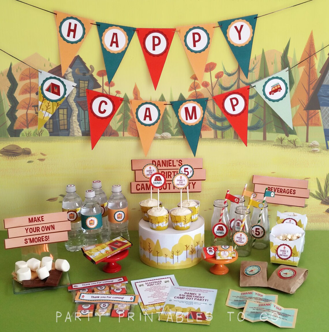 Camp Out / Camping Party Printable Birthday Banner With - Etsy
