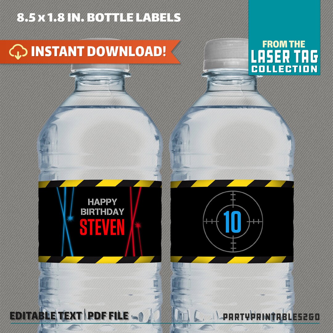 Laser Tag Party Bottle Labels / Laser Tag Party Napkin Rings - Laser ...