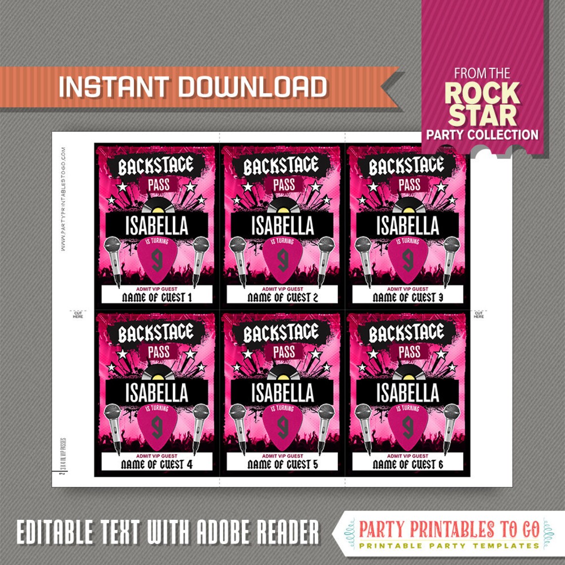 Rockstar Party Backstage Pass Printable Insert V2 Rockstar | Etsy
