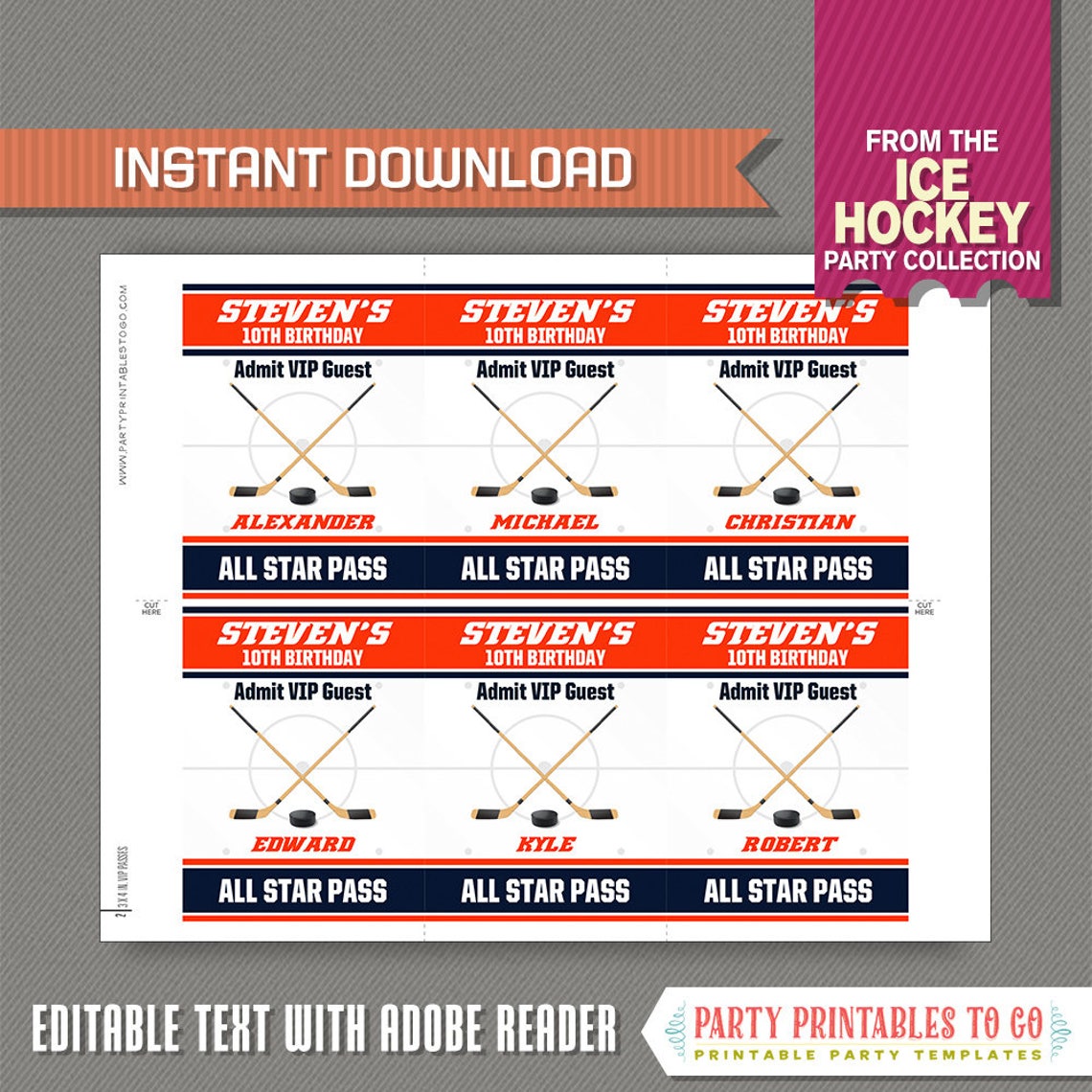 Ice Hockey Party All Star Pass Printable Insert Ice Hockey - Etsy