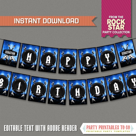 Rock Star Birthday Banner Printable Happy Birthday Rock 'n Roll Party