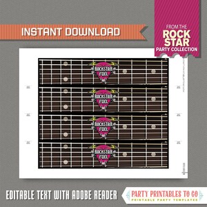 Rockstar Party Bottle Labels or Napkin Rings (pink) INSTANT DOWNLOAD ...