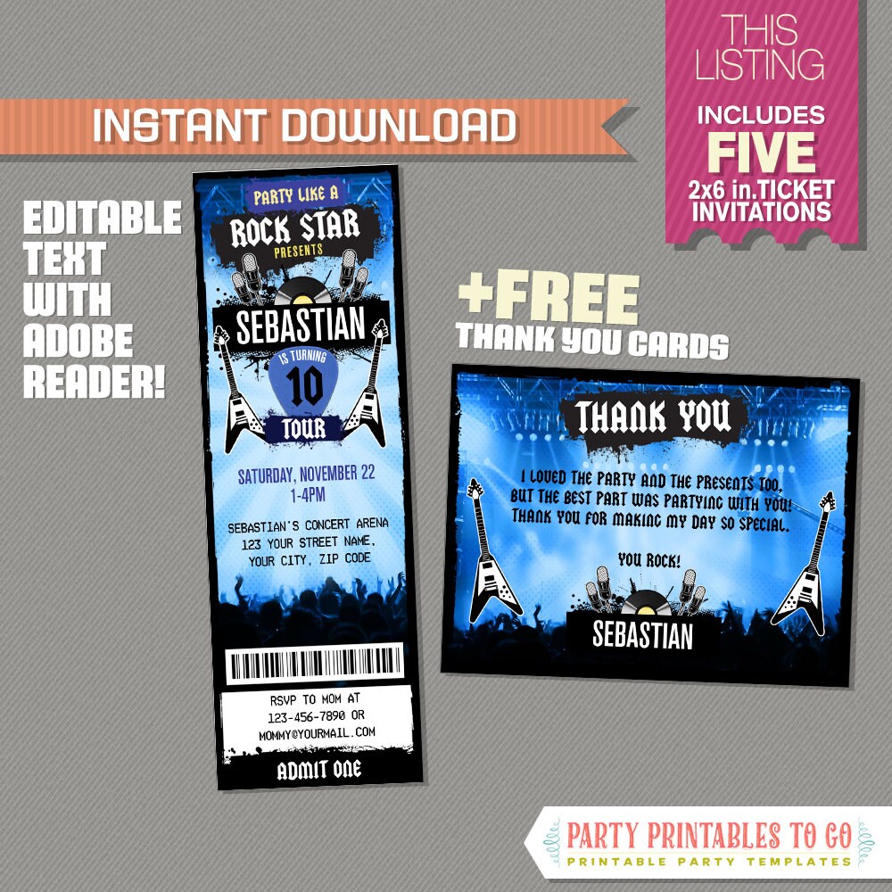 Rockstar Invitation & Party Decorations blue INSTANT | Etsy