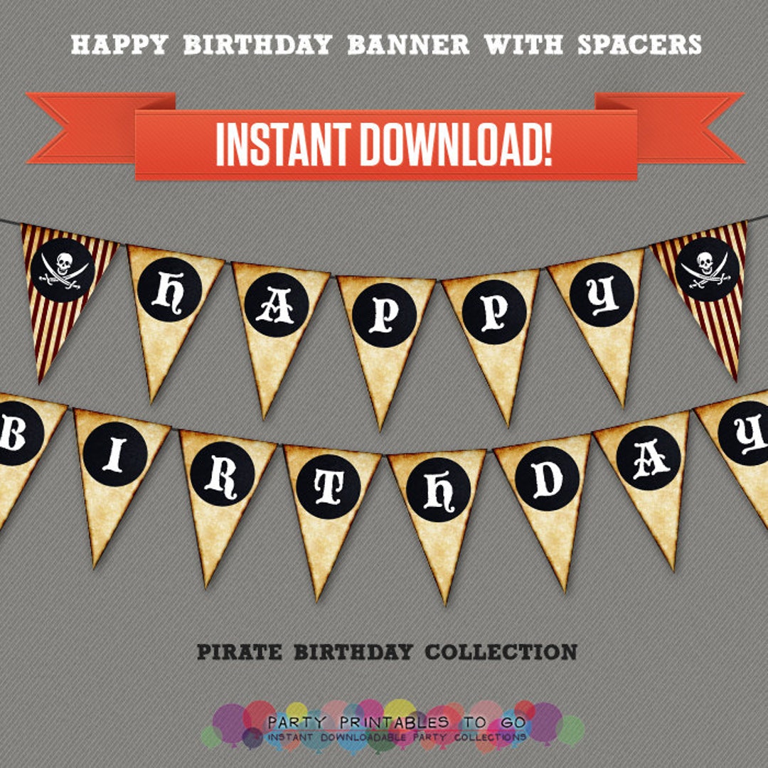 Pirates Party Printable Birthday Banner With Spacers - Editable PDF ...