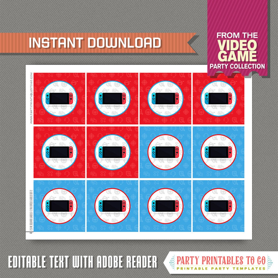 Video Game Party Labels Video Game Cupcake Toppers red | Etsy