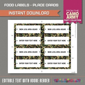 Army Food Labels / Camo Place Cards / Camo Food Labels - INSTANT ...