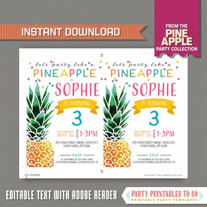 Pineapple Party Invitation With FREE Backside!- INSTANT DOWNLOAD ...