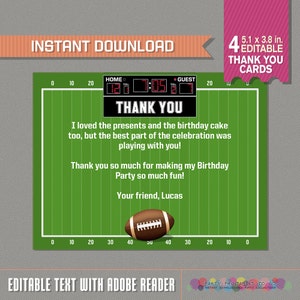 Football Thank You Card - Football Party - Football Birthday - Instant ...