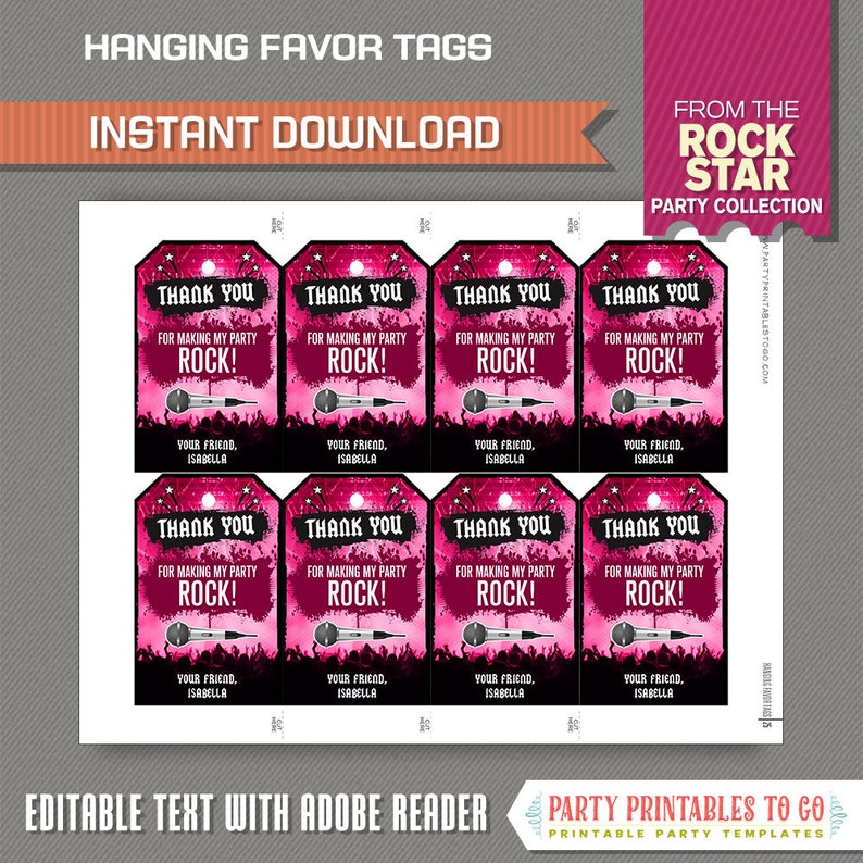 Rockstar Party Favor Tags / Rockstar Thank You Tag - Rockstar Birthday ...
