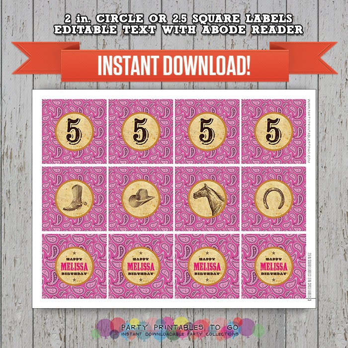 Cowgirl Party Printable Birthday Labels Editable PDF file | Etsy
