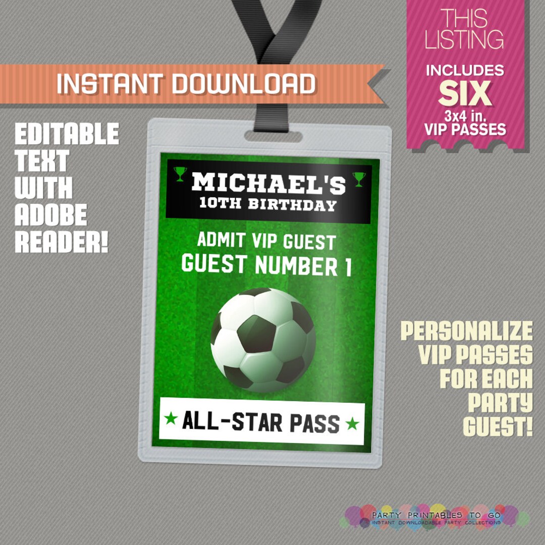 Soccer Party All Star Pass Printable Insert (design 2) - Soccer ...