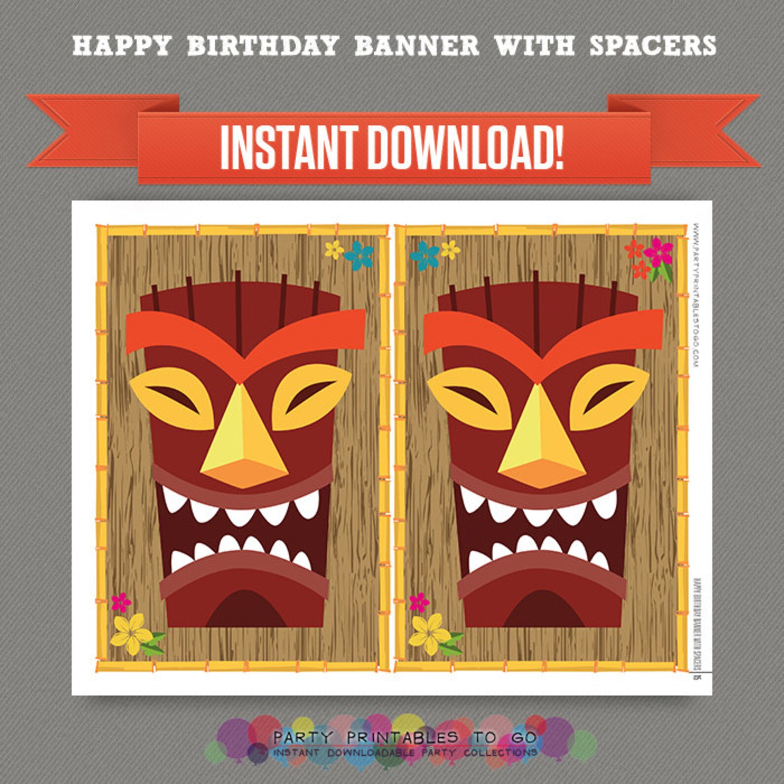 Luau / Hawaii Printable Birthday Banner with Spacers | Etsy