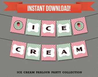 Printable Ice Cream Happy Birthday Banner Ice Cream Shoppe - Etsy