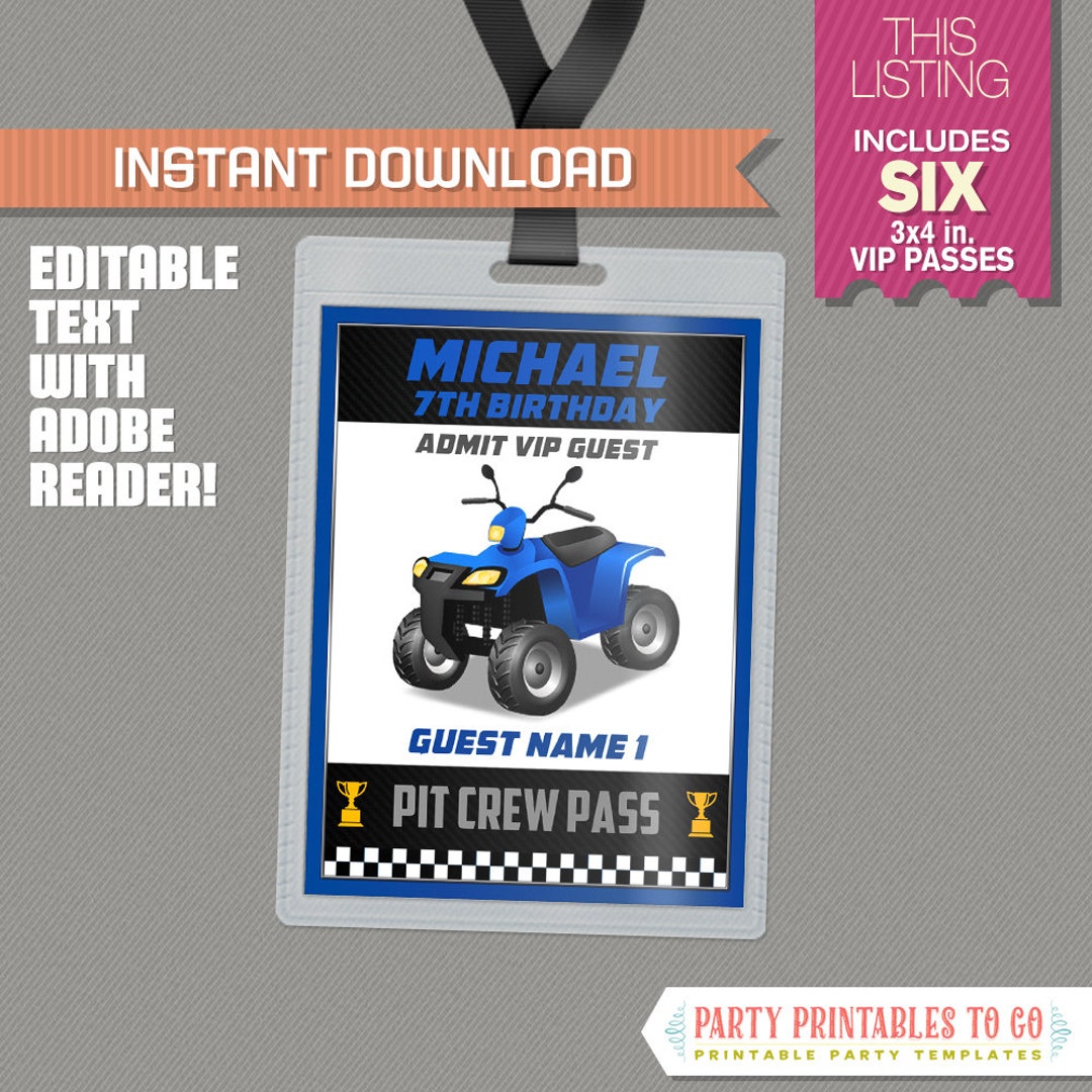 ATV Party VIP Guest Pass Printable Insert - Instant Download - ATV ...