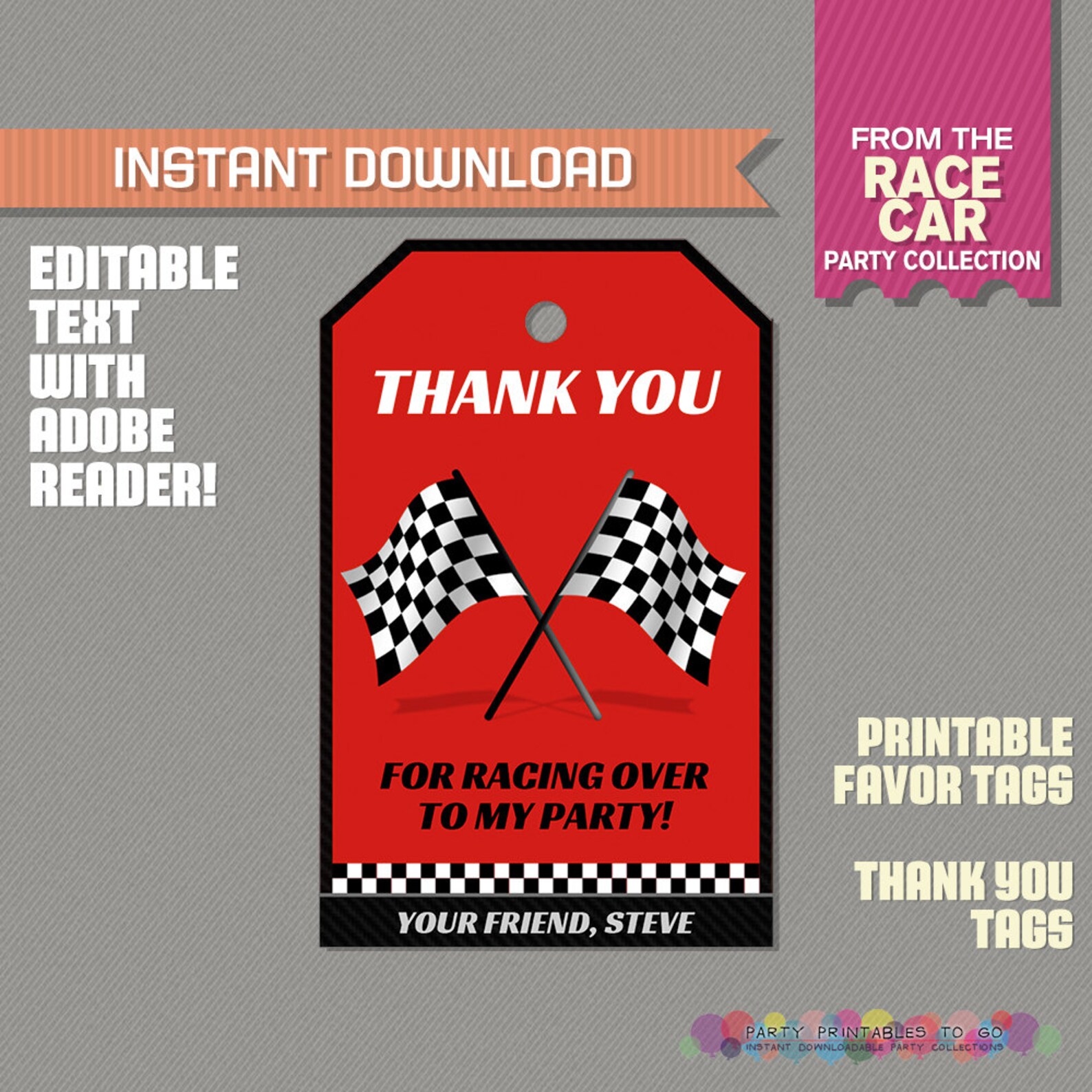 Race Car Party Favor Tag / Race Car Thank You Tag Race Car - Etsy