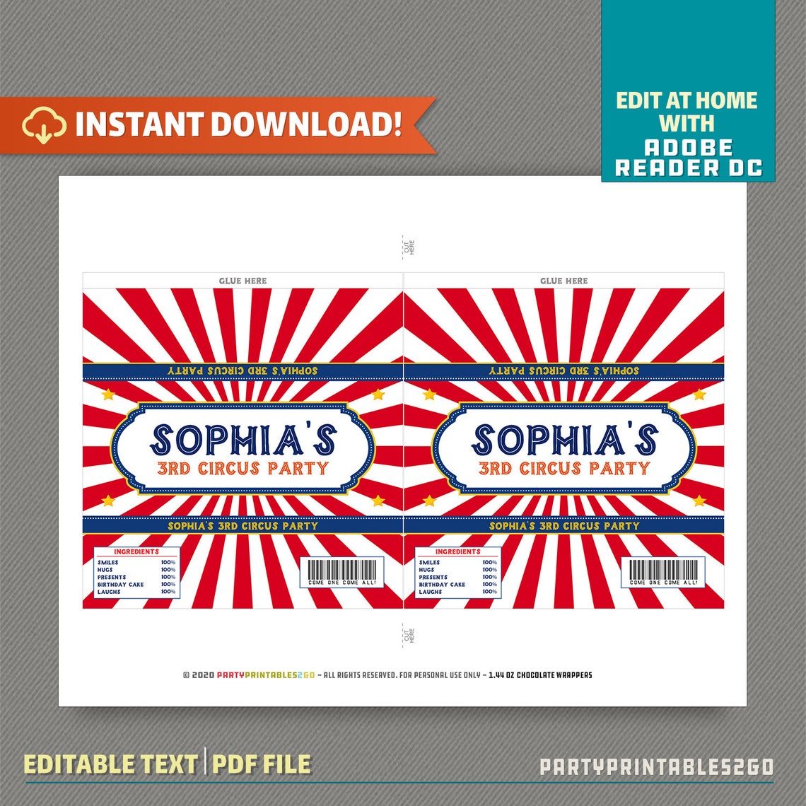 Circus Party Standard Size Chocolate Wrappers Carnival | Etsy