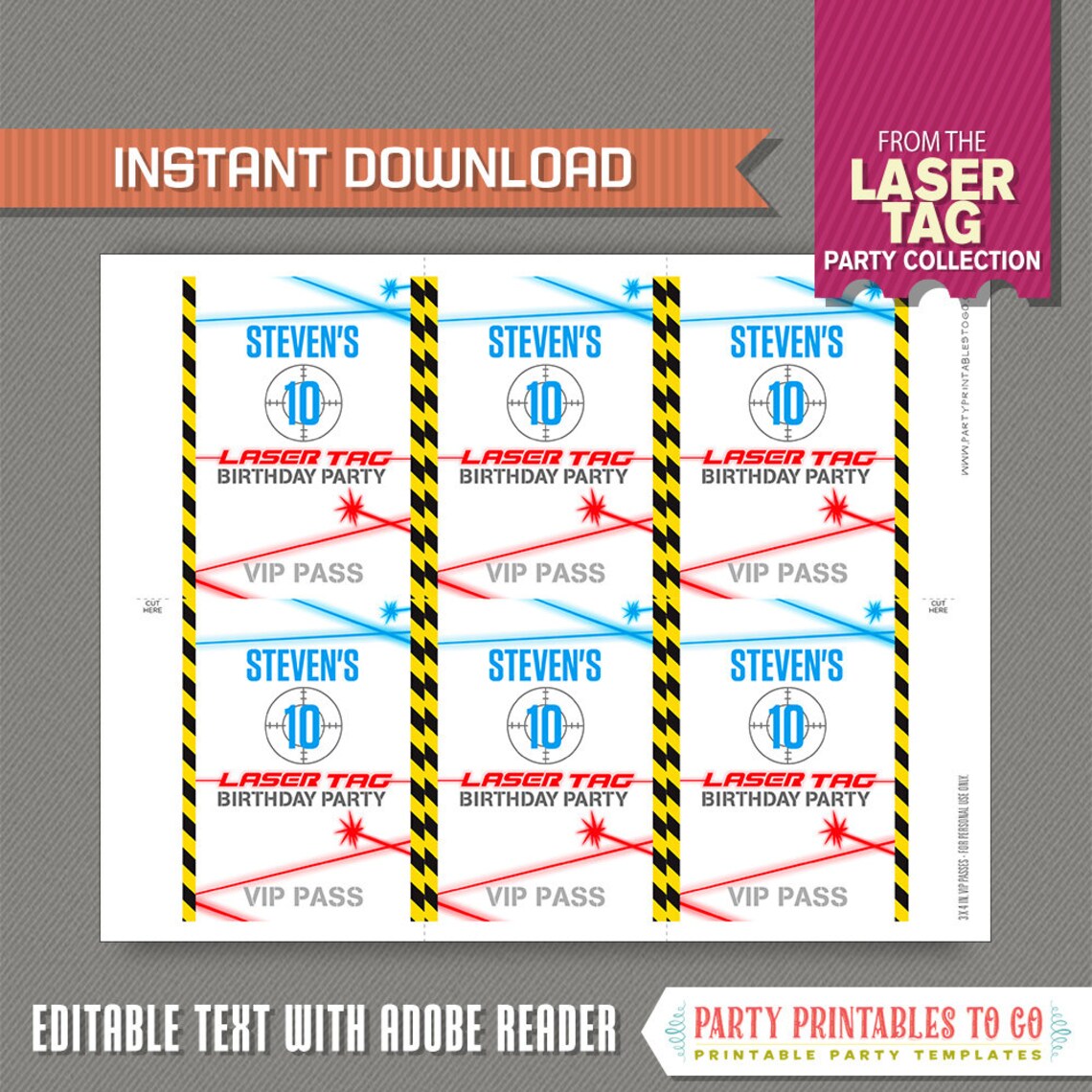 Laser Tag Party Pass Printable Insert ink Saver Laser Tag | Etsy