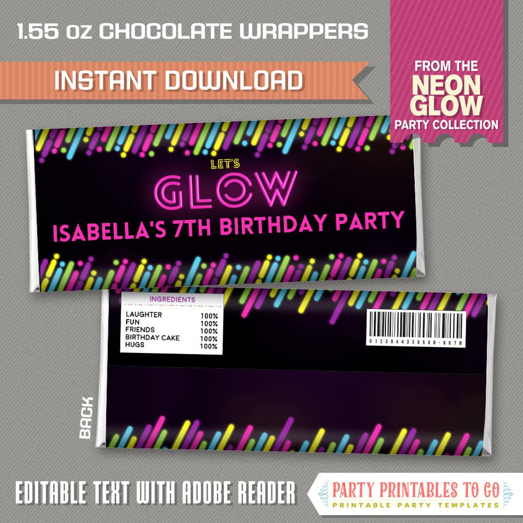 Neon Glow Party III Standard Size Chocolate Wrappers - Glow in the Dark ...