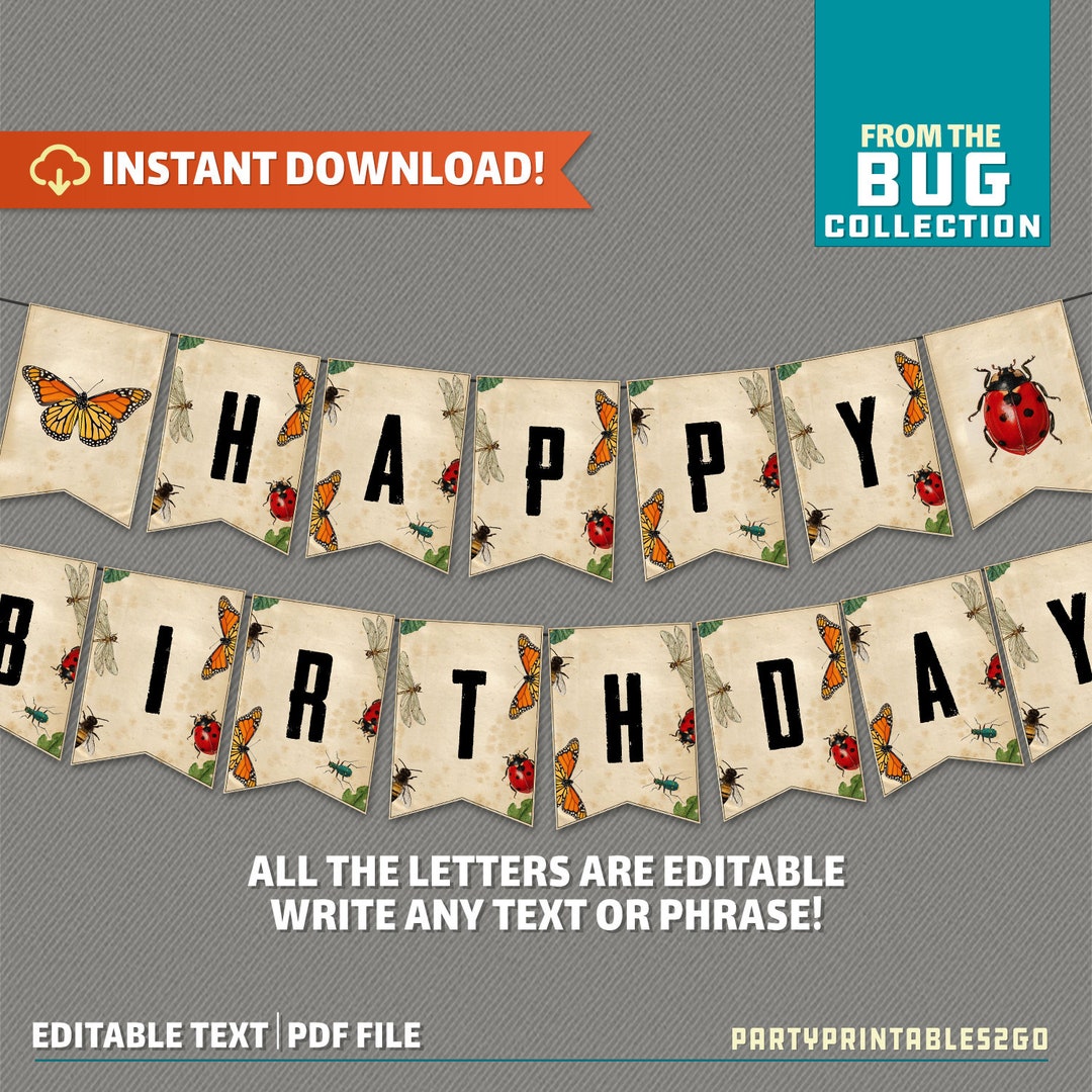 Bug Party Banner With Spacers - INSTANT DOWNLOAD - Editable PDF File ...