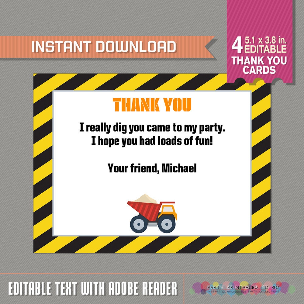 Construction Party Thank you Cards Construction Thank you | Etsy