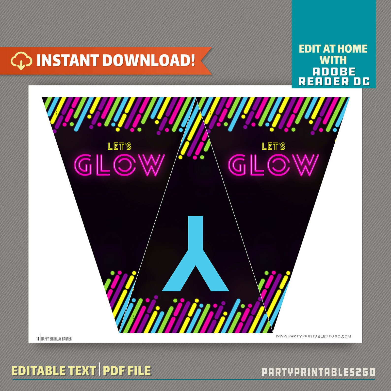 Neon Glow Party Banner With Spacers v.3 INSTANT DOWNLOAD - Etsy