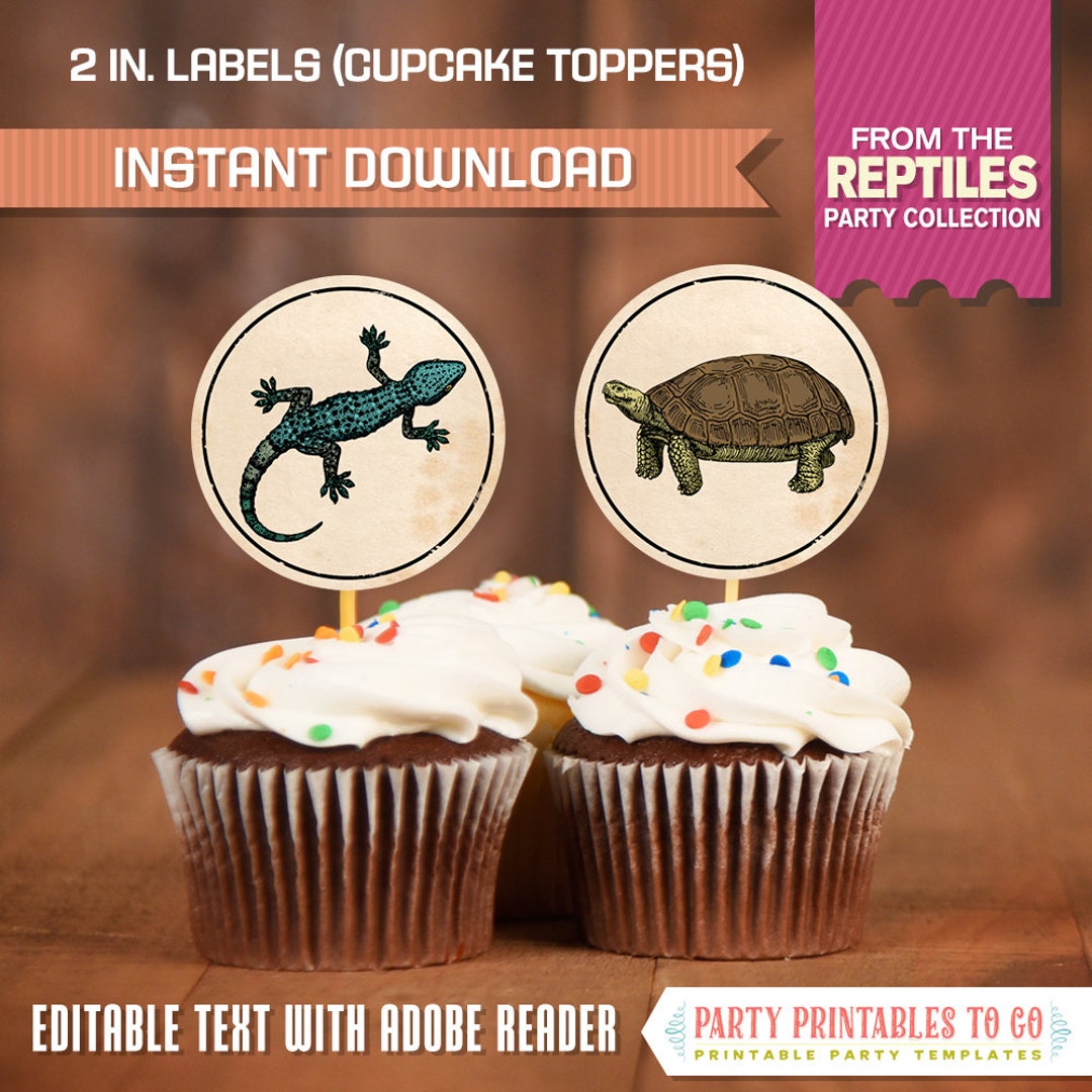 Reptile Party Labels / Reptile Party Cupcake Toppers - INSTANT DOWNLOAD ...