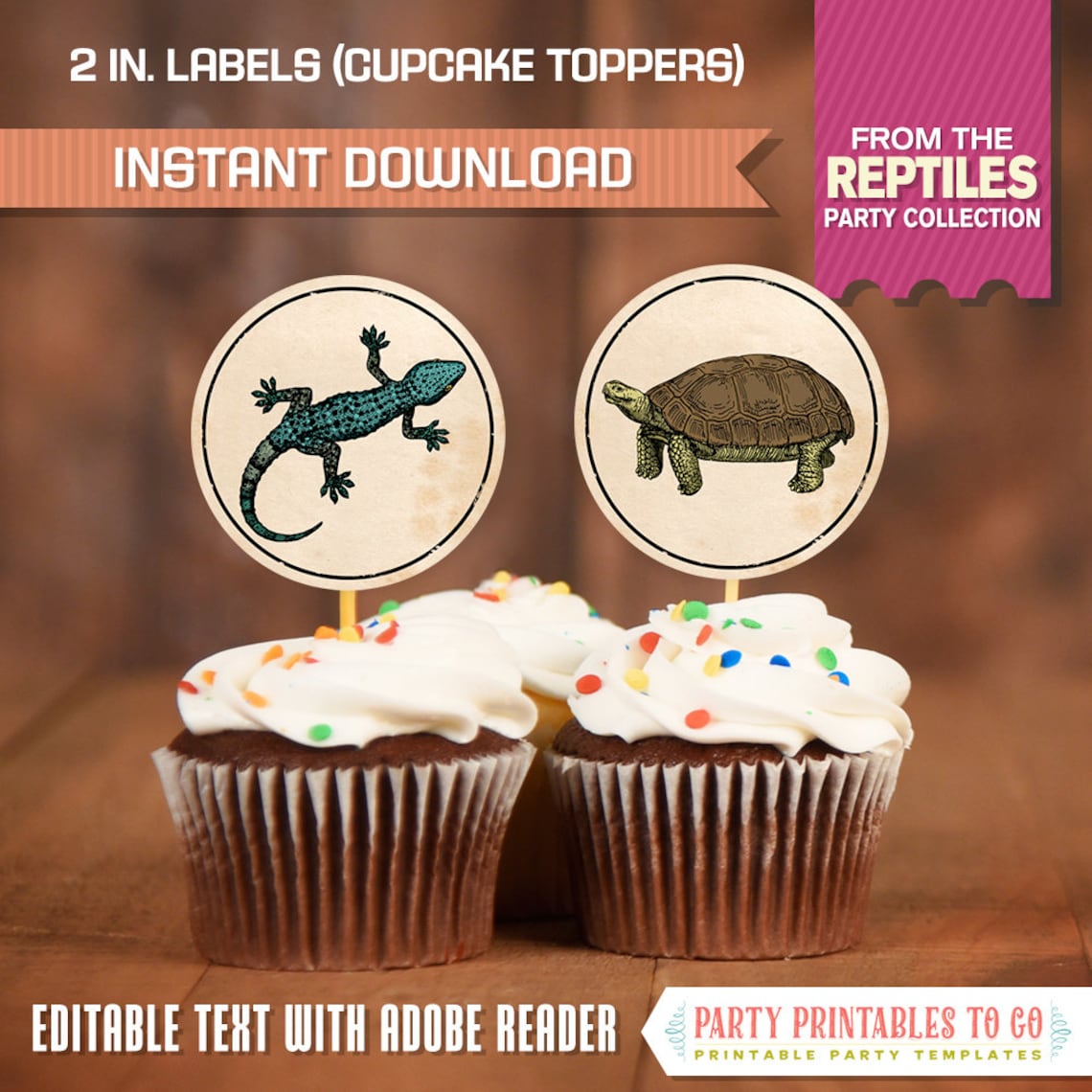 Reptile Party Labels / Reptile Party Cupcake Toppers INSTANT | Etsy