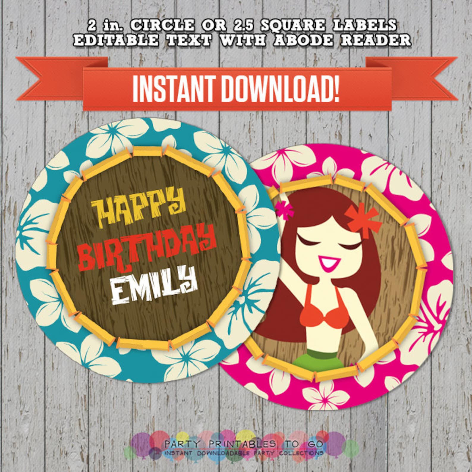 Luau / Hawaiian Party Printable Birthday Labels - Editable PDF File ...
