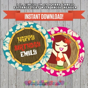 Luau / Hawaiian Party Printable Birthday Labels - Editable PDF File ...