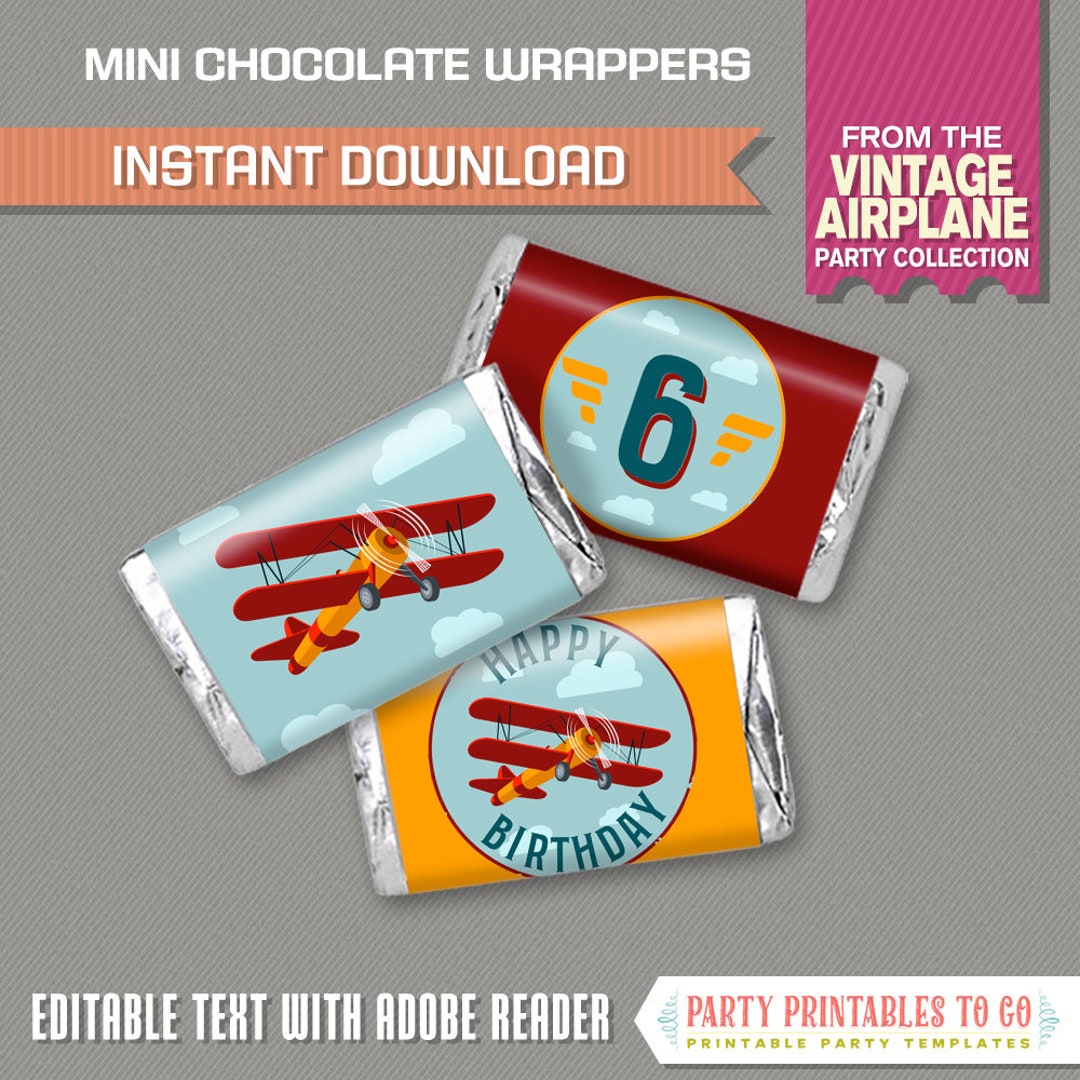 Vintage Airplane Party Mini Chocolate Wrappers - INSTANT DOWNLOAD ...