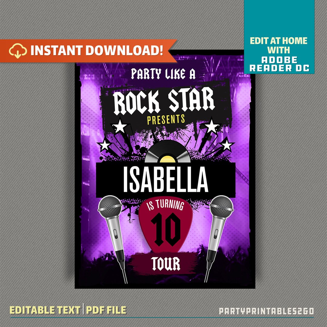Rockstar Party Welcome Sign (purple) - INSTANT DOWNLOAD - Rockstar ...