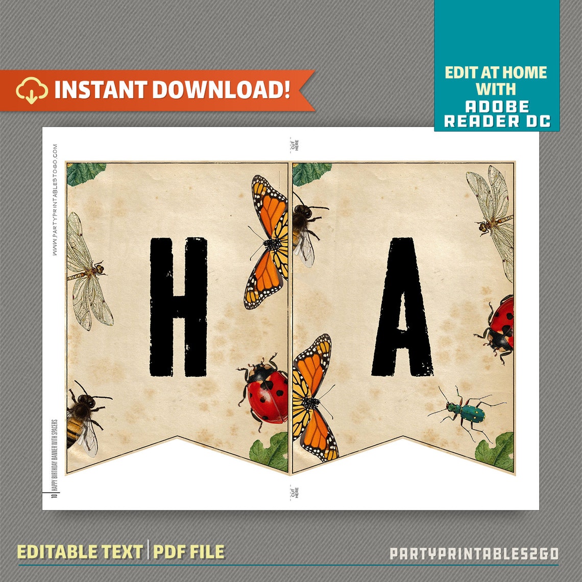 Bug Party Banner With Spacers INSTANT DOWNLOAD Editable - Etsy