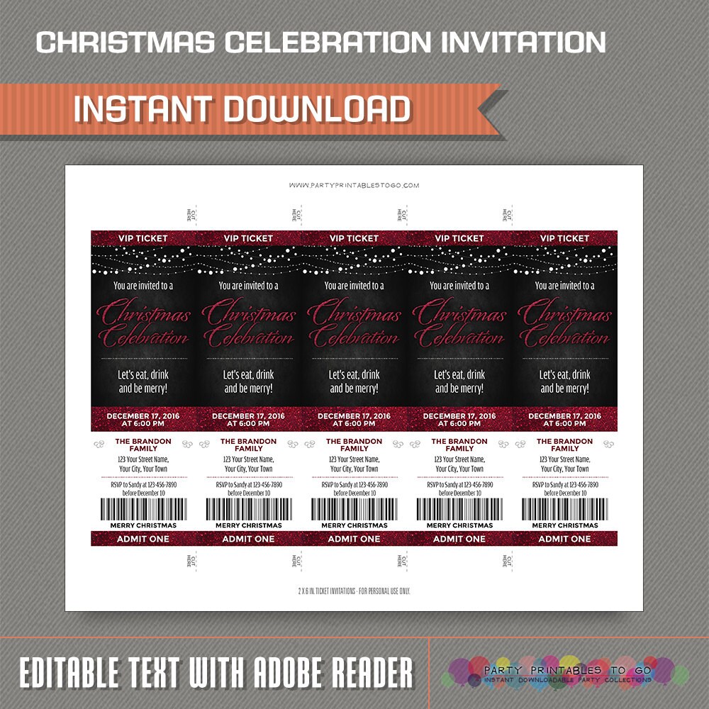 Christmas Celebration Ticket Invitation INSTANT DOWNLOAD - Etsy
