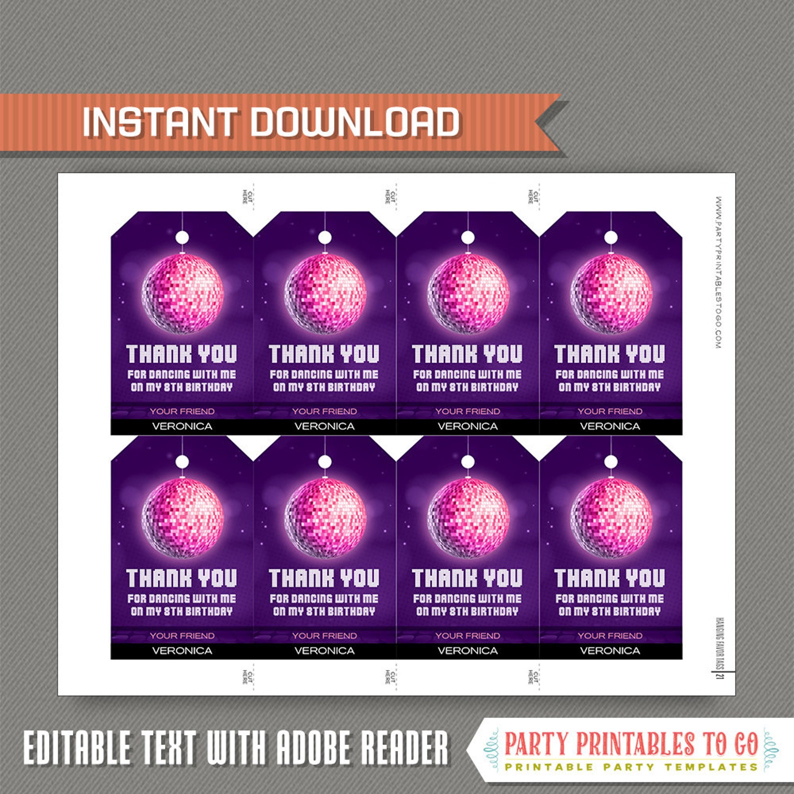 Disco Party Favor Tags / Disco Thank You Tag purple Disco | Etsy