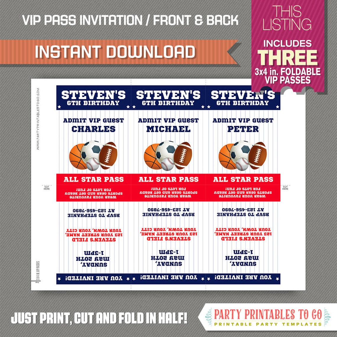 All Star Sports VIP Pass Birthday Party Invitations INSTANT - Etsy