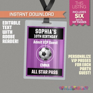 Girl Soccer Party All Star Pass Printable Insert - Girl Soccer Birthday ...