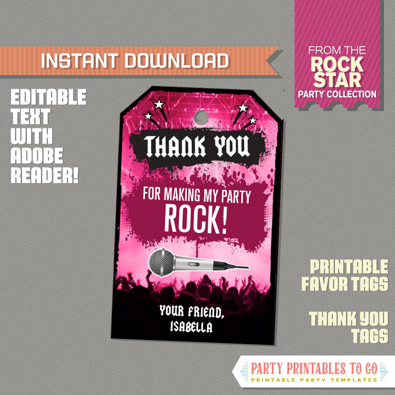 Rockstar Party Favor Tags / Rockstar Thank You Tag - Rockstar Birthday ...