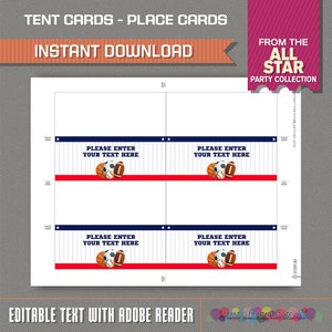 Sports Tent Cards - All Star Party Place Cards - All Star Party Food ...