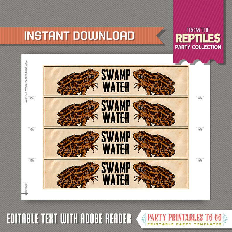 Reptile Party Bottle Labels, Reptile Party Napkin Rings - INSTANT ...