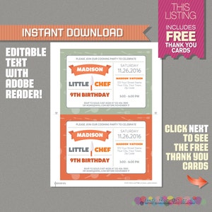 Little Chef Party Invitation With FREE Thank You Card! Little Chef ...