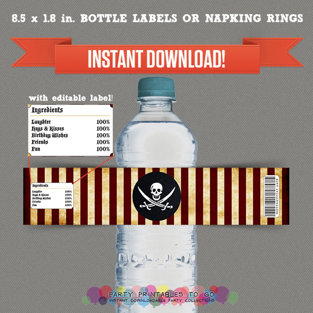 Pirate Party Printable Birthday Bottle Labels - Editable PDF File ...