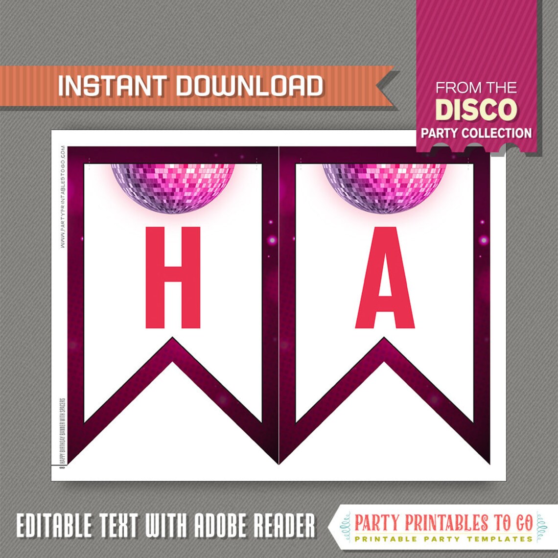 Disco Party Birthday Banner With Spacers INSTANT DOWNLOAD - Etsy