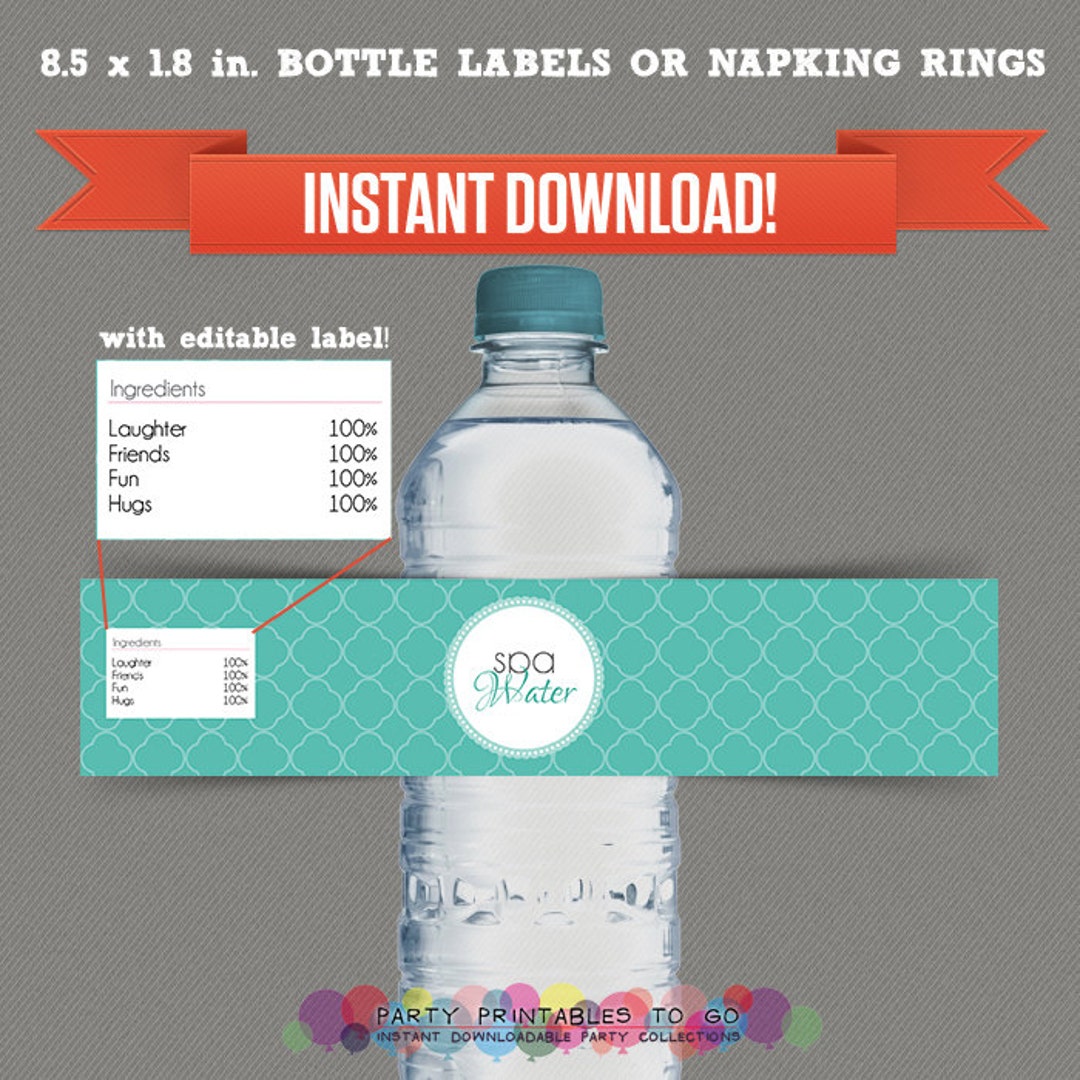 Spa Party Printable Birthday Bottle Labels / Towel Wraps - Editable PDF ...