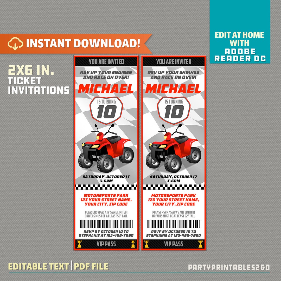ATV Party Ticket Invitations / ATV Invitations - 4 Wheeler Birthday ...