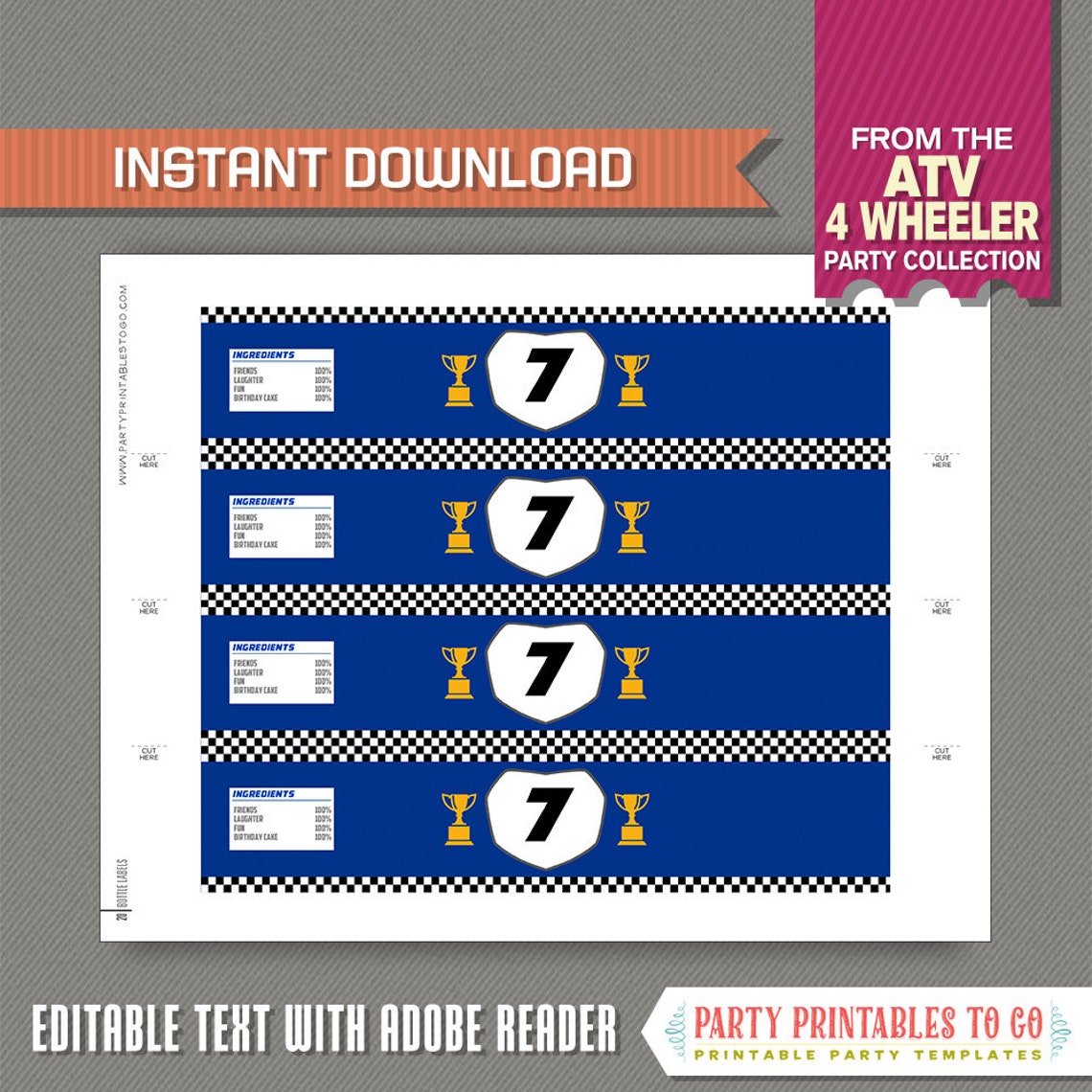 ATV Party Bottle Labels 4 Wheeler Party Napkin Rings - Etsy