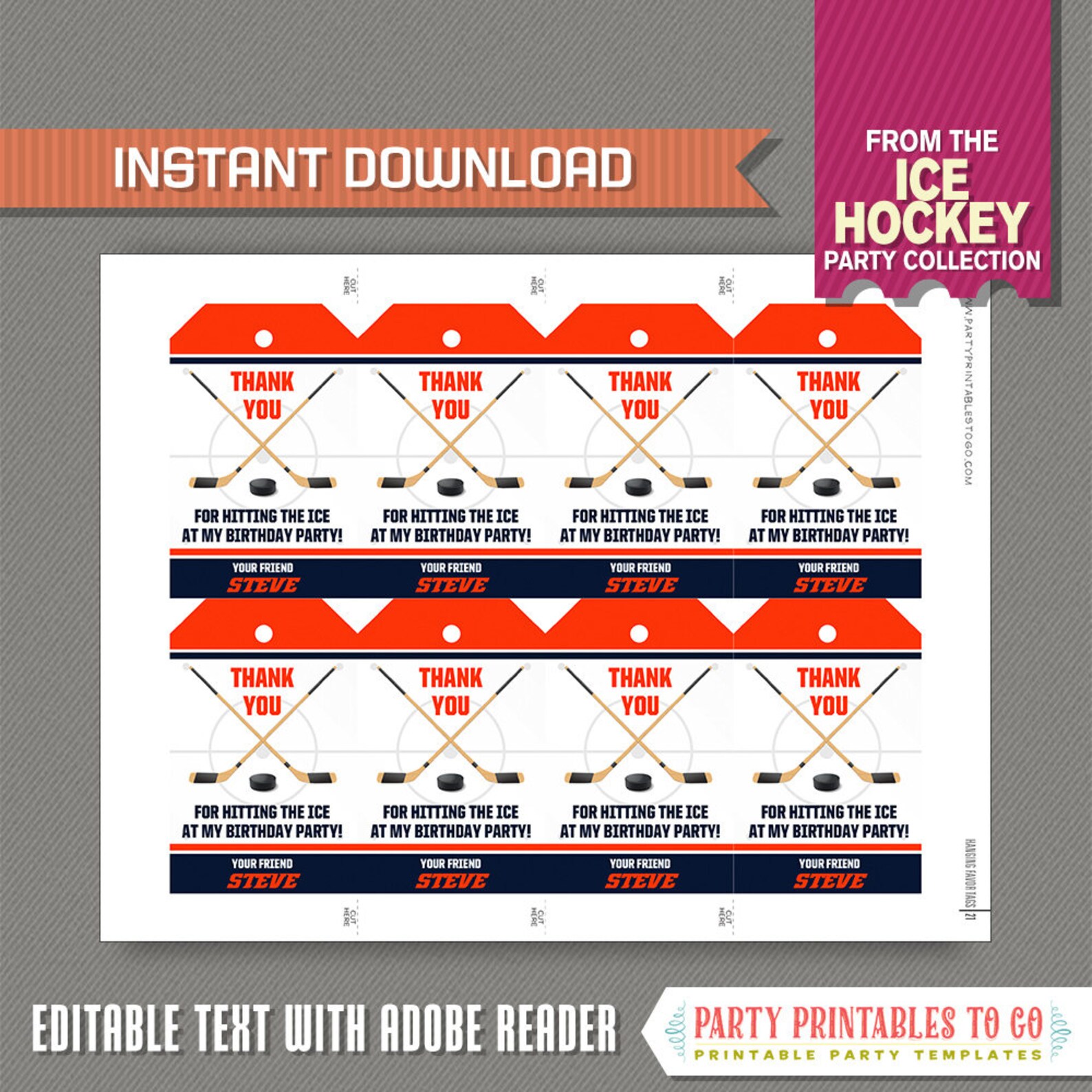 Ice Hockey Favor Tag / Ice Hockey Thank You Tag Ice Hockey - Etsy