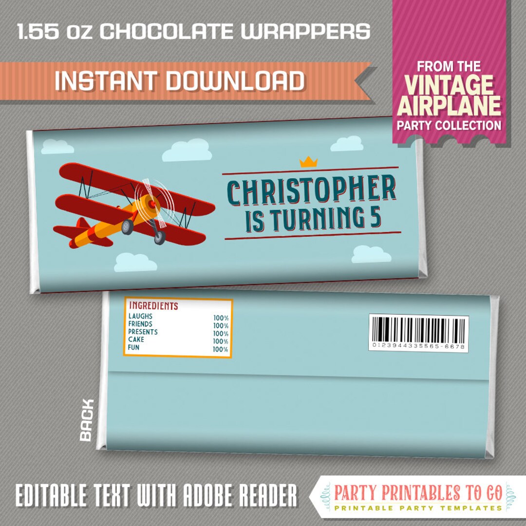 Vintage Airplane Party Chocolate Wrappers - INSTANT DOWNLOAD - Airplane ...