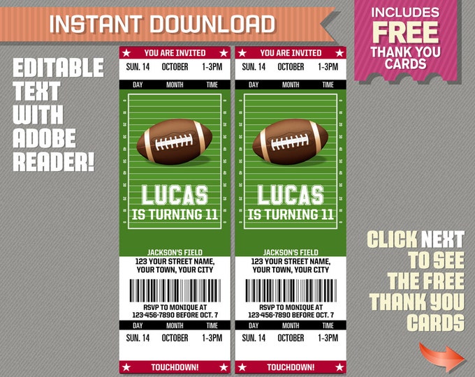 Football Tailgate Birthday Party Football Ticket Invitation Deep Yellow ...