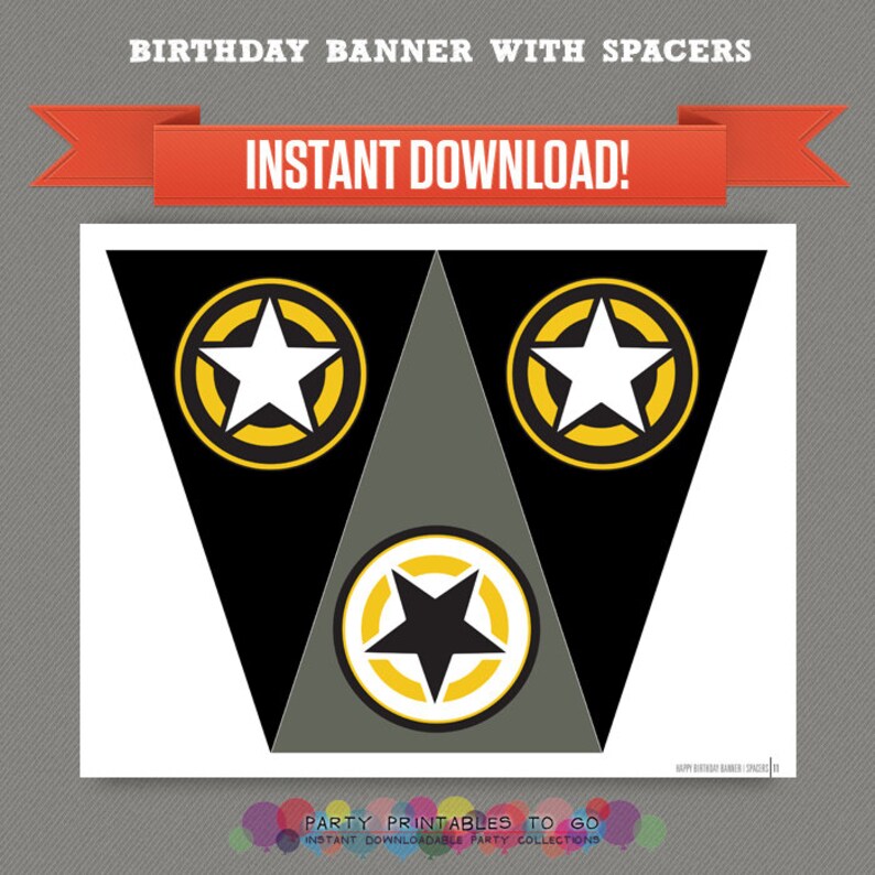 Army Party Printable Birthday Banner With Spacers Editable - Etsy