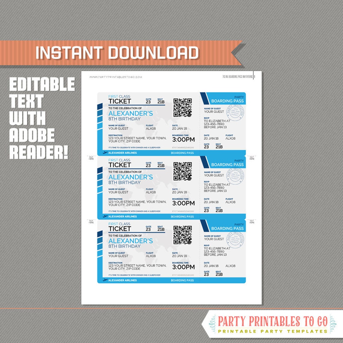 Airplane Boarding Pass With FREE Thank You Card Sleepover | Etsy